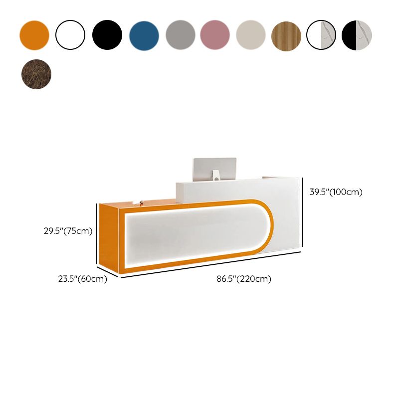 Rectangular Beige/Orange/Pink Manufactured Wood Top Reception Desk with ...