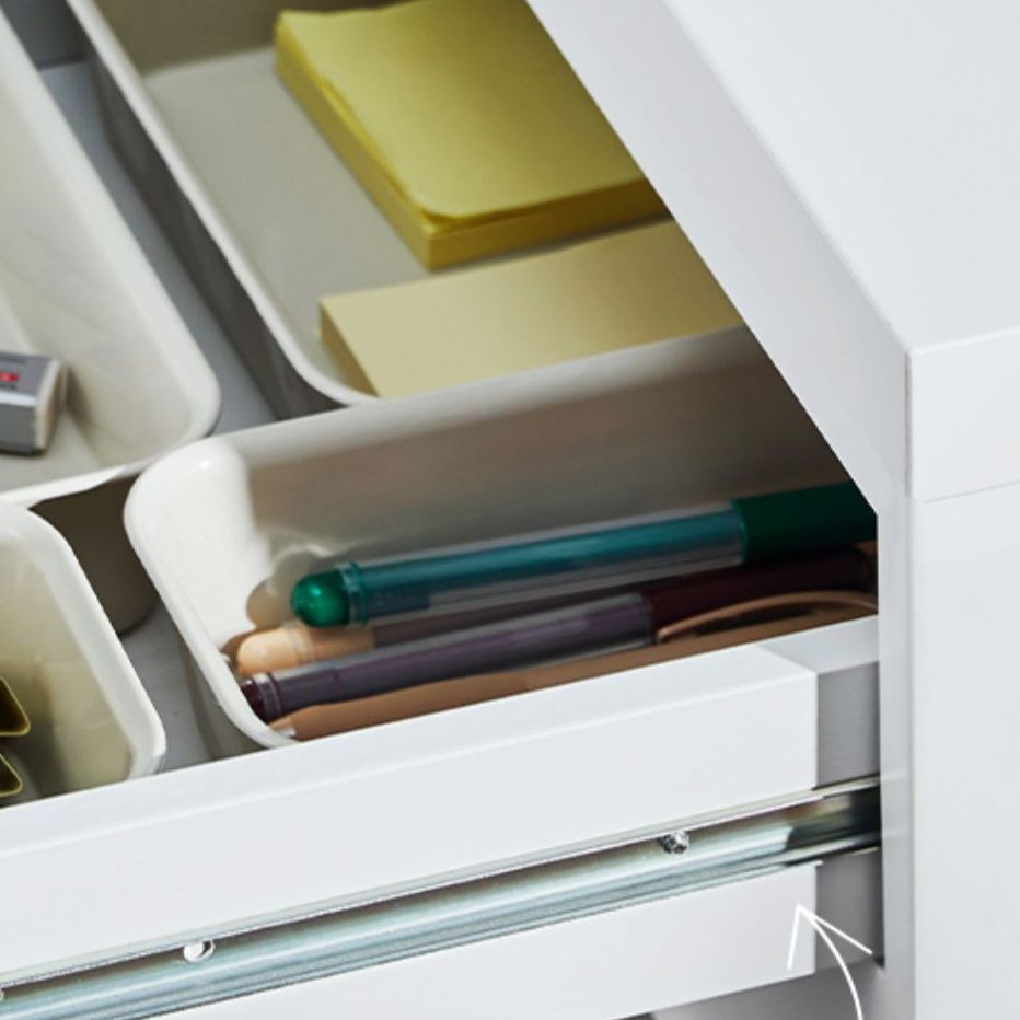 Modern Rectangular Lumber White Executive Desk with Drawer, Cream, 55"L ...