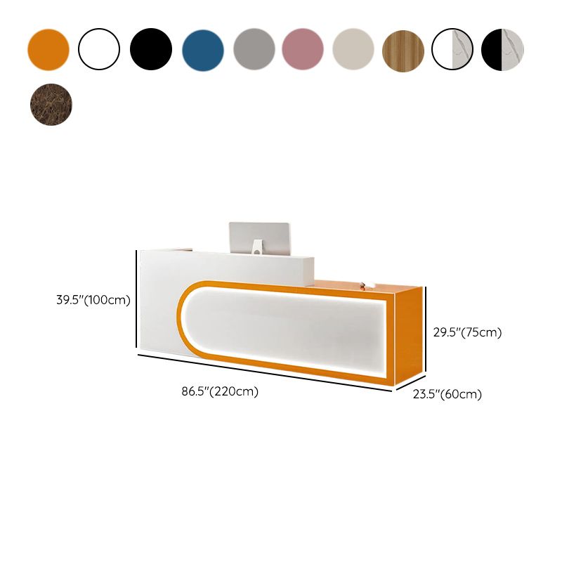 Rectangular Beige/Orange/Pink Manufactured Wood Top Reception Desk with ...
