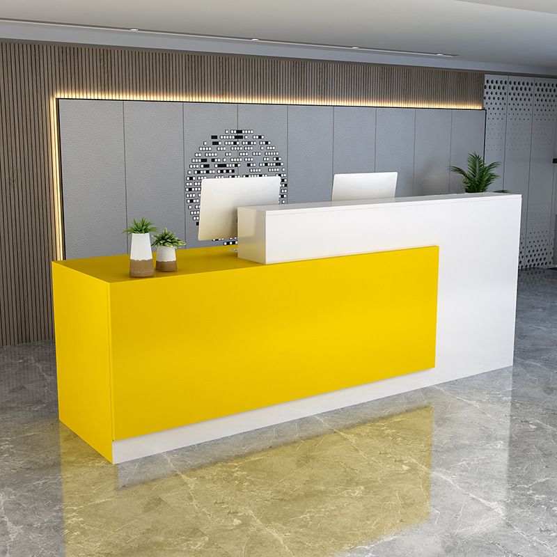 Natural Rectangular Reception Desk with Hutch, Keyboard Tray, and ...