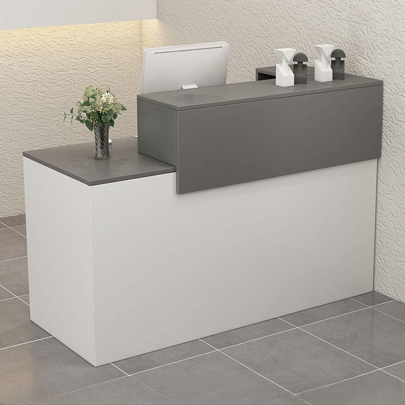 Natural Rectangular Reception Desk with Hutch, Filing Cabinet, Keyboard ...