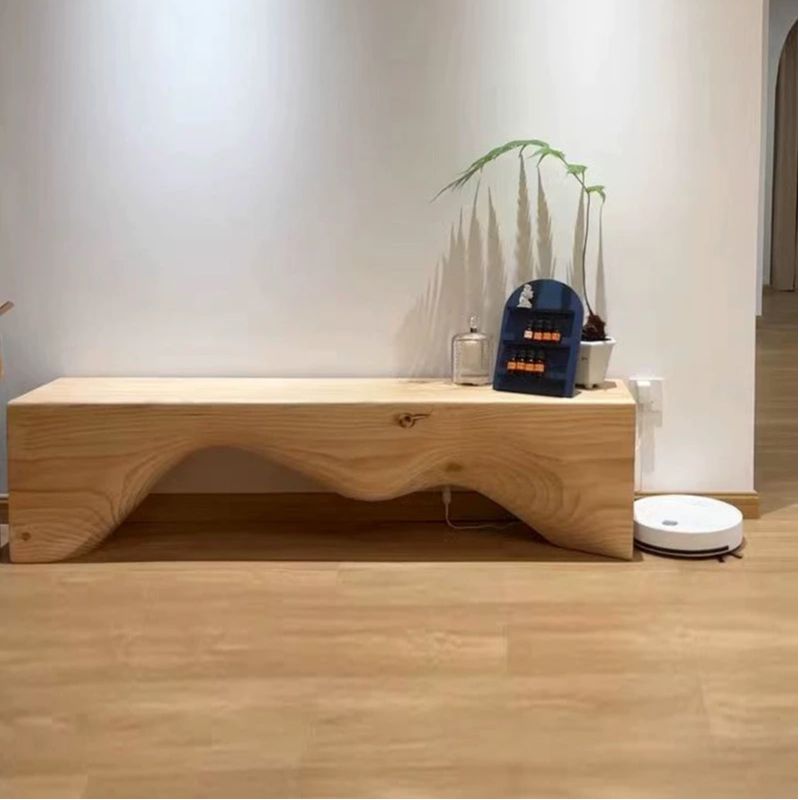 Natural Finish Minimalist Lumber Solid Color Sitting Bench, M, 59"L x ...