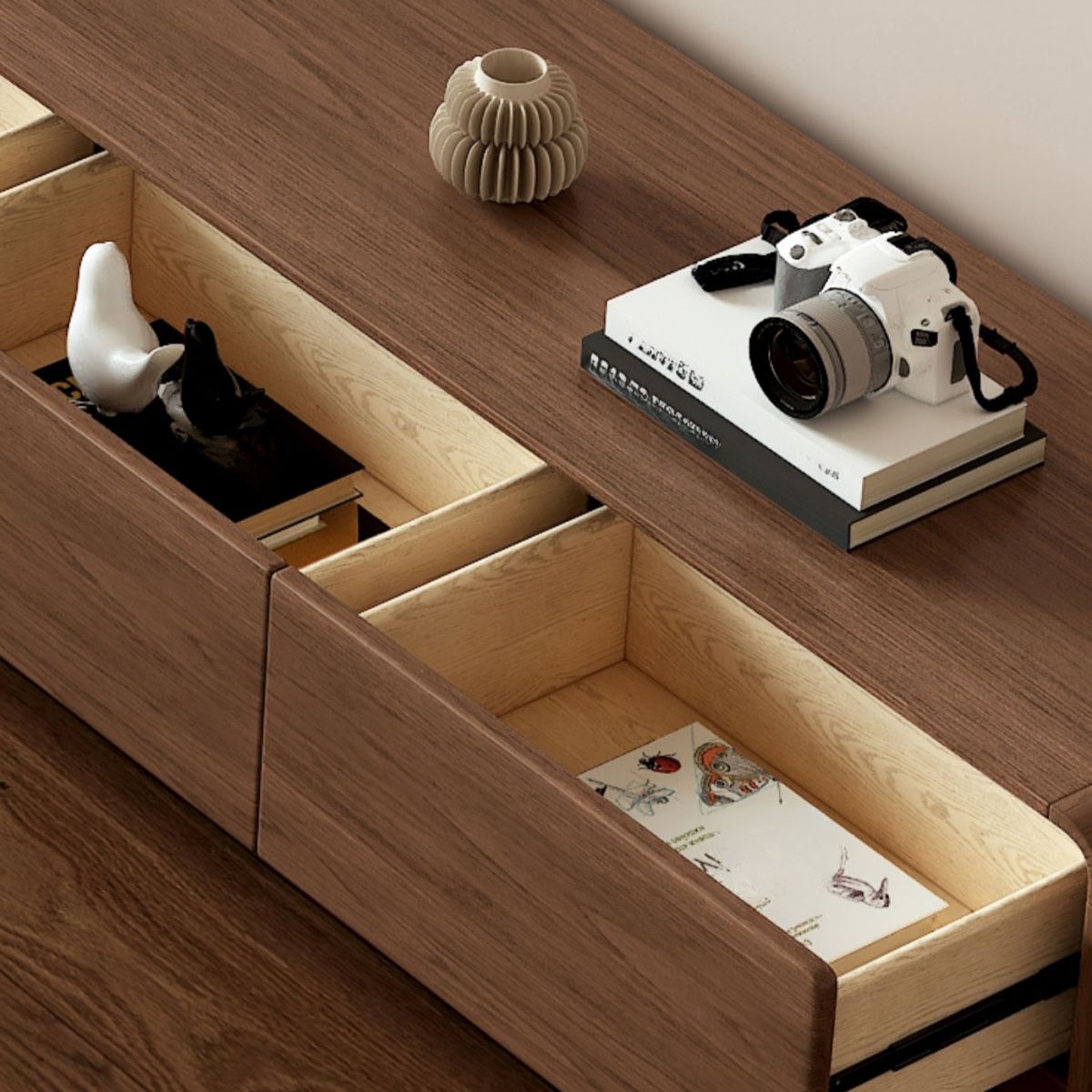 Art Deco Composite Wood Rectangular TV Stand with 5 Drawers and Cable ...