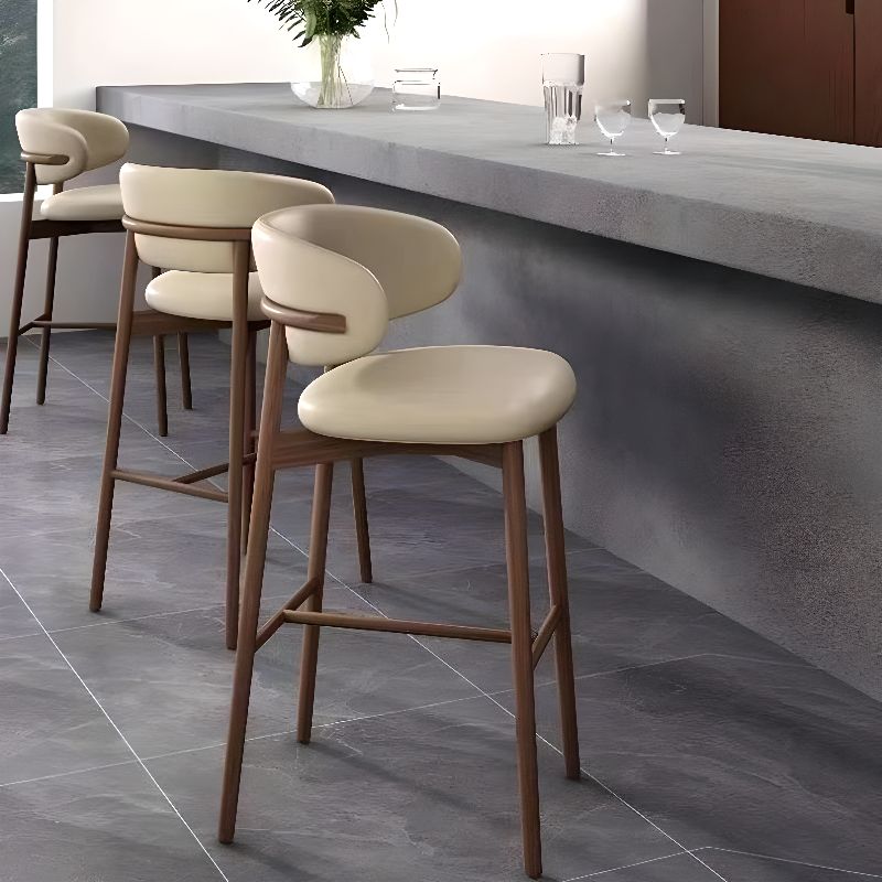 Modern Simple Style Cream Upholstered Bar Stool with Rear Back ...