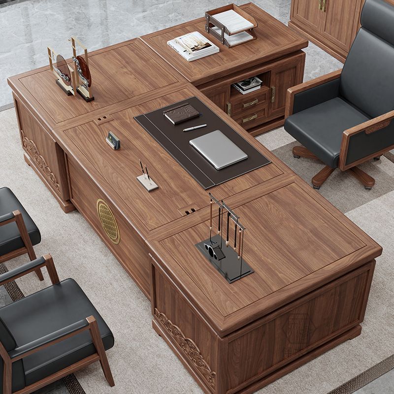 Executive Desk with Enclosed Cabinet, CPU Stand, and Concealed Cable ...
