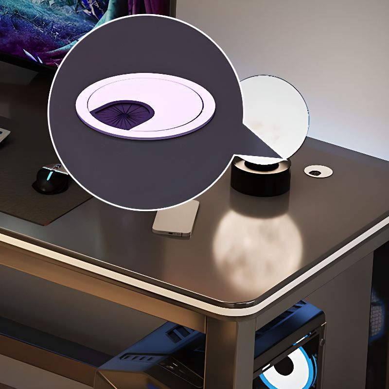 Modish L-Shape Computer Desk in Timber with Cable Management and Desk ...