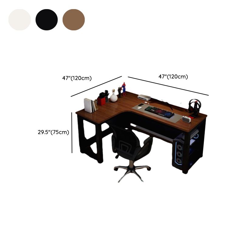 Modish L-Shape Computer Desk in Timber with Cable Management and Desk ...