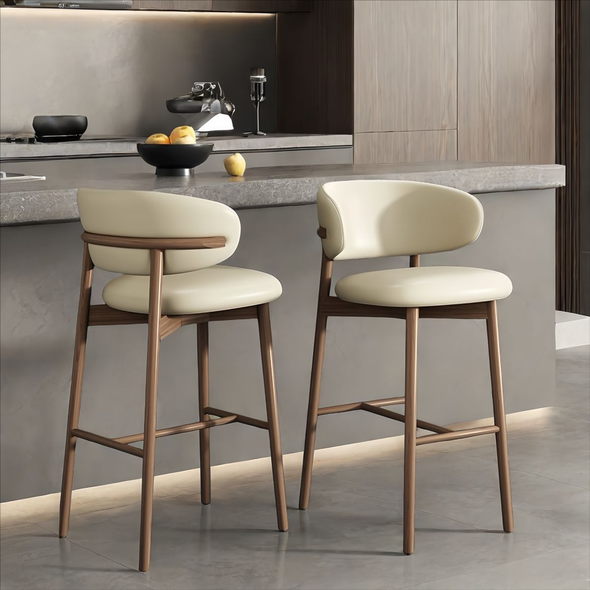 Modern Espresso Hideskin Barrel Bar Stools with Rear Seat Back and Leg ...