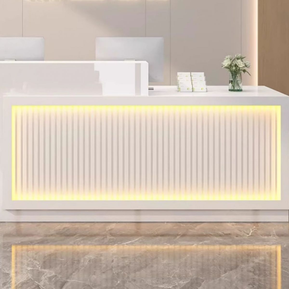 L-Shape Reception Desk with Hutch & Keyboard Tray & Cable Management ...