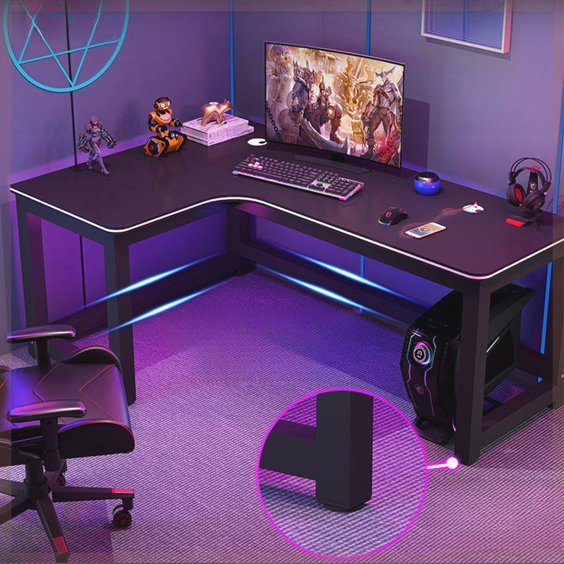 Modish L-Shape Computer Desk in Timber with Cable Management and Desk ...