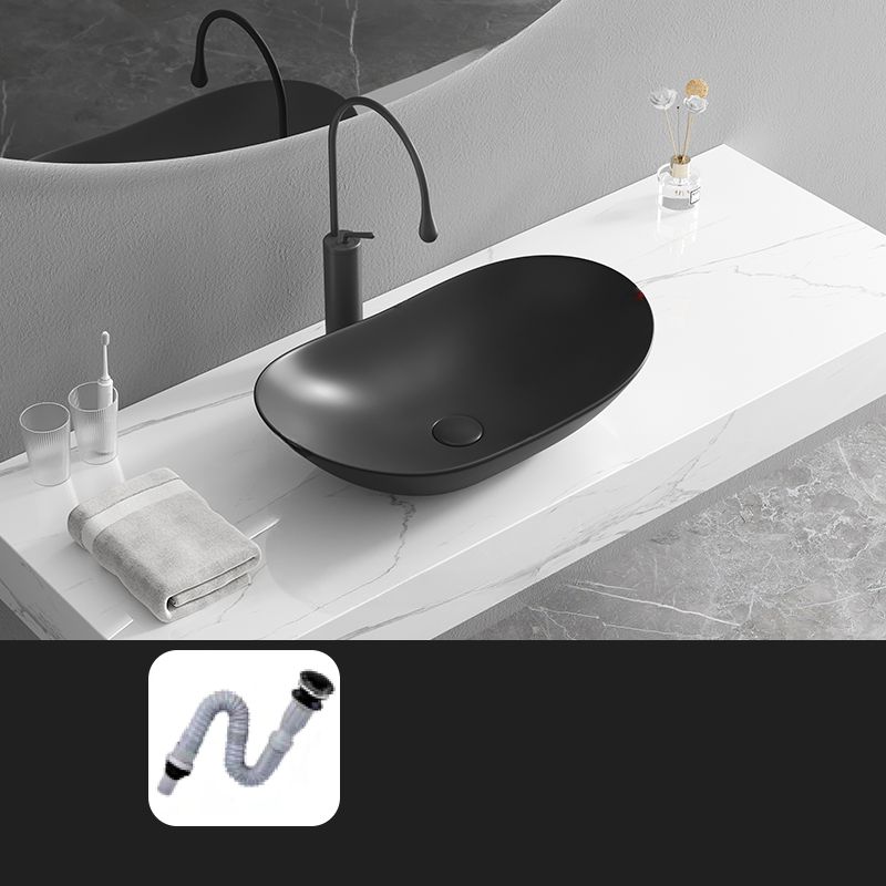 Modern Ceramic Elliptical Vessel Sink with 1 Hole and Center Trapway ...