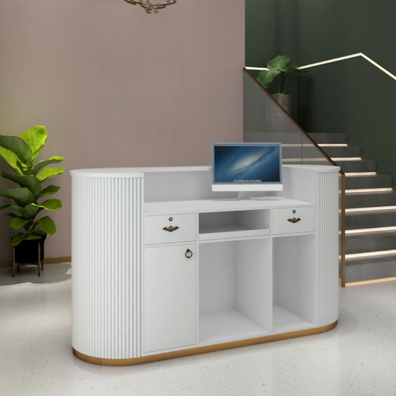 Oblong Reception Desk with Hutch, Locker, Cable Management, Keyboard ...