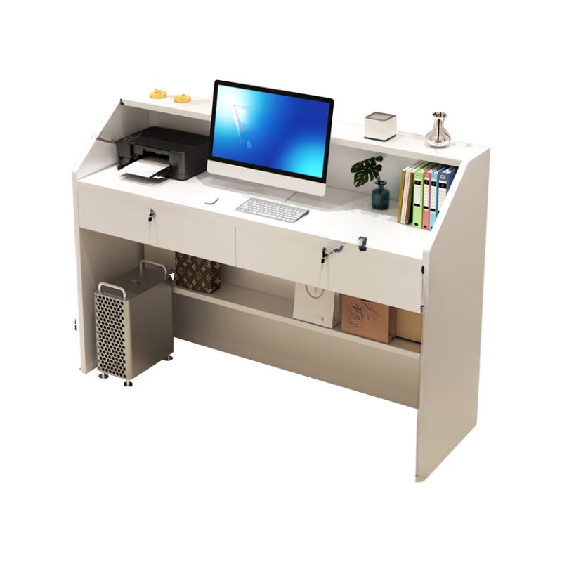 Rectangle Reception Desk with Locking Drawer, Hutch, Keyboard Tray ...