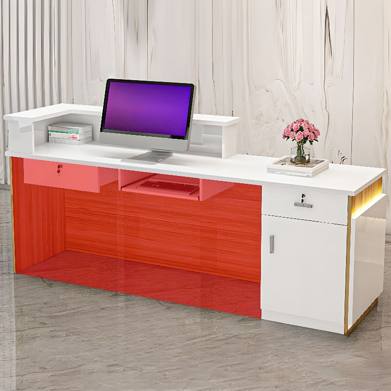 Rectangle Reception Desk with Hutch, Cabinets, Keyboard Tray, Cable ...