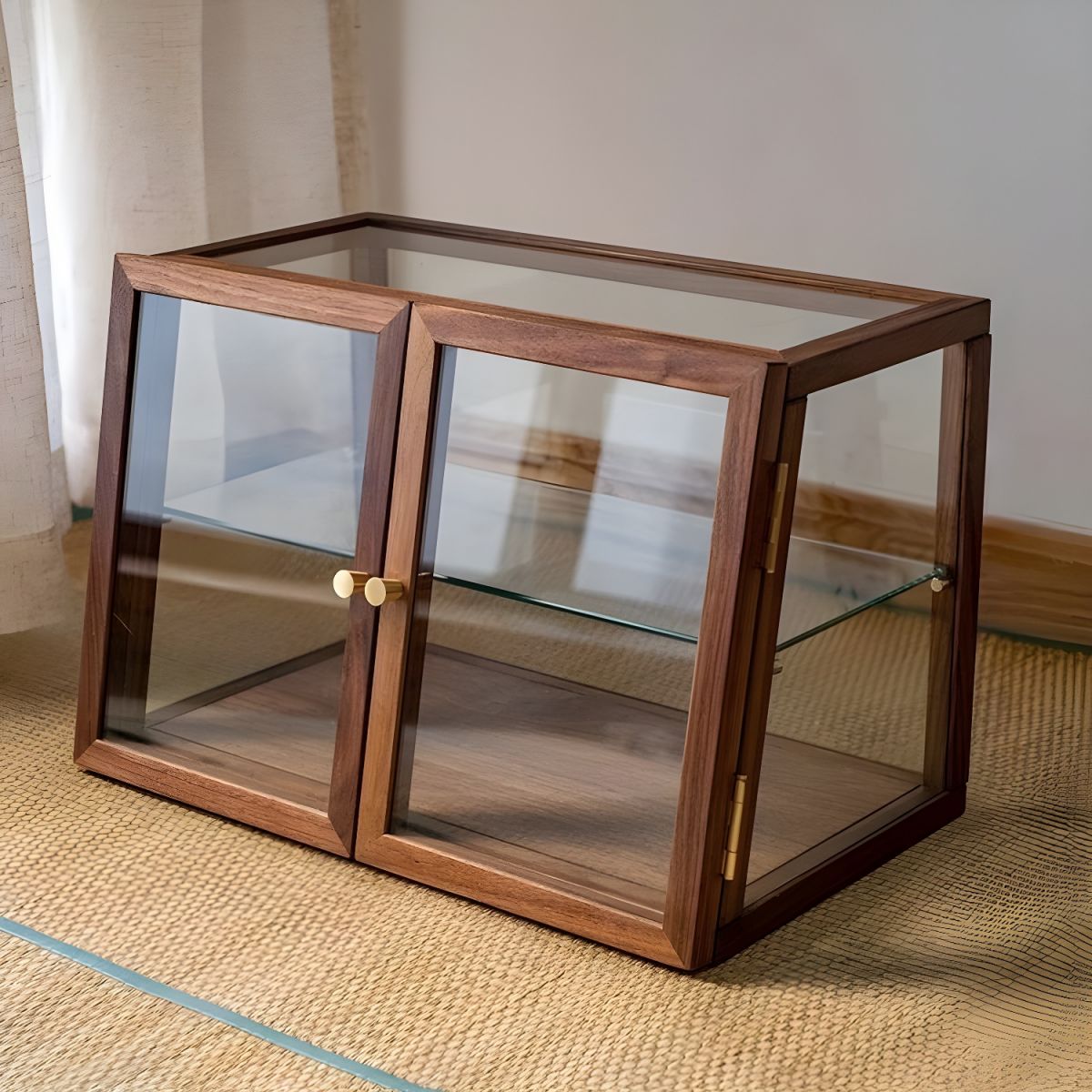 Contemporary Walnut Wood Curio Cabinet in Brown with Glass Doors and ...