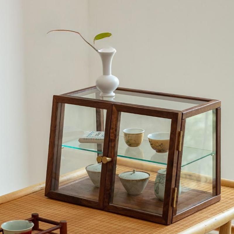 Contemporary Walnut Wood Curio Cabinet in Brown with Glass Doors and ...