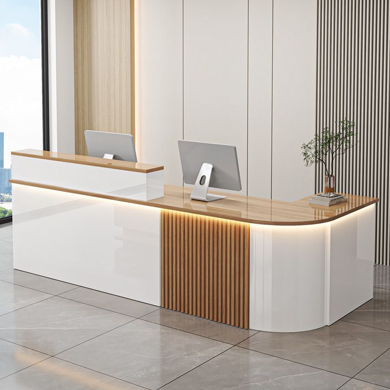 Cocoa L-Shape Manufactured Wood Top Reception Desk with Desk Return ...