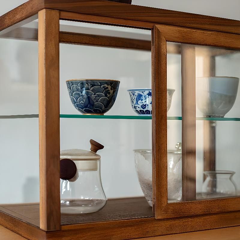 Contemporary Walnut Wood Curio Cabinet in Brown with Glass Doors and ...
