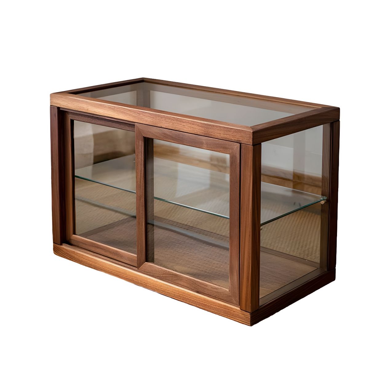 Contemporary Walnut Wood Curio Cabinet in Brown with Glass Doors and ...