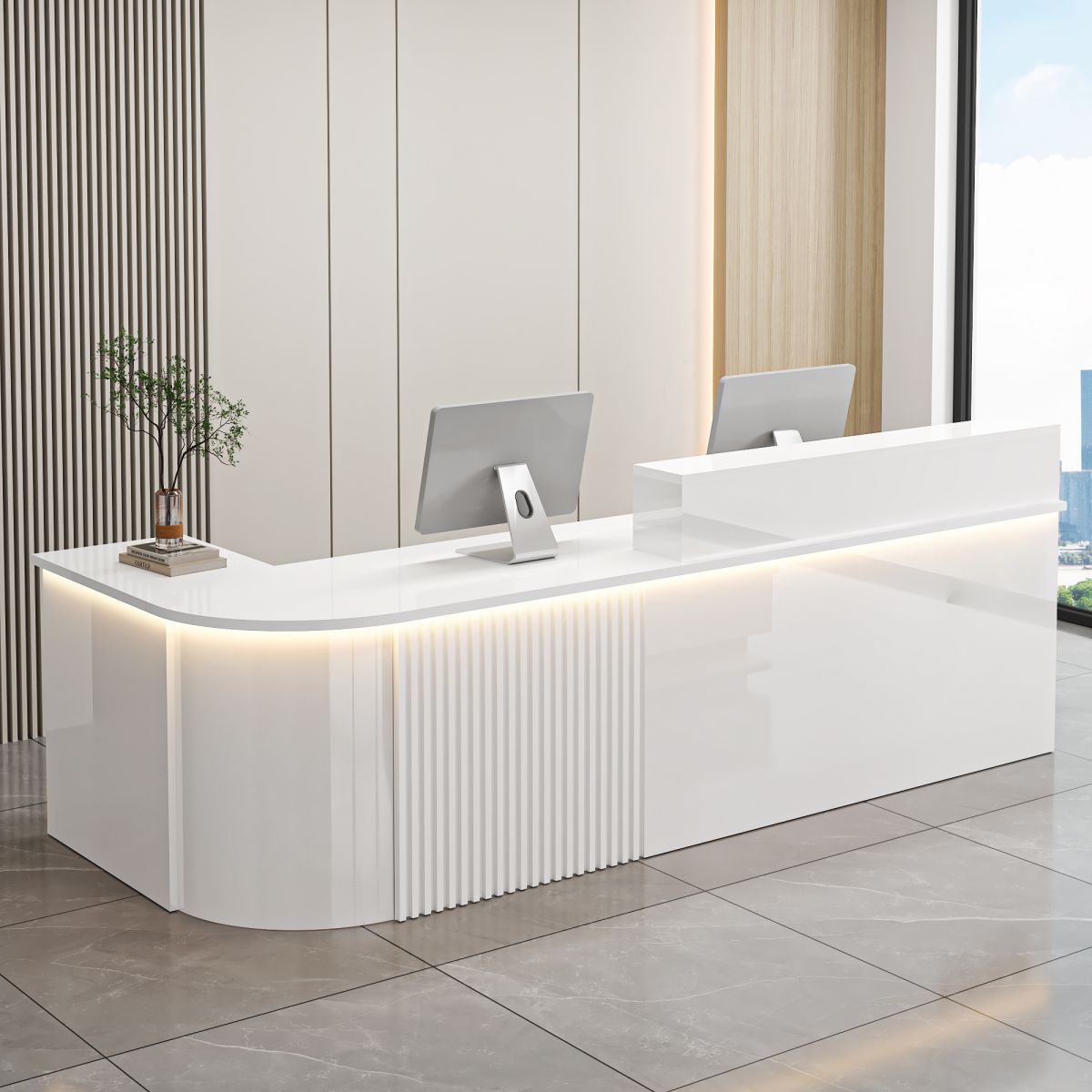 L-Shape Reception Desk with Desk Return, Hutch, Filing Cabinet ...