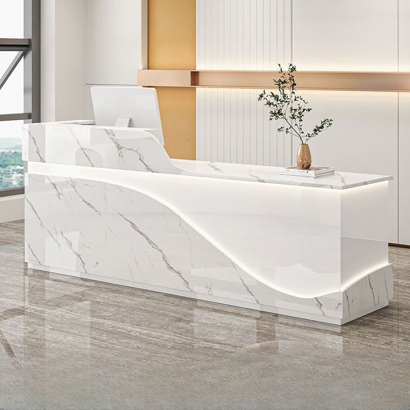 Rectangle Reception Desk with Hutch, Cabinets, Keyboard Tray, Cable ...