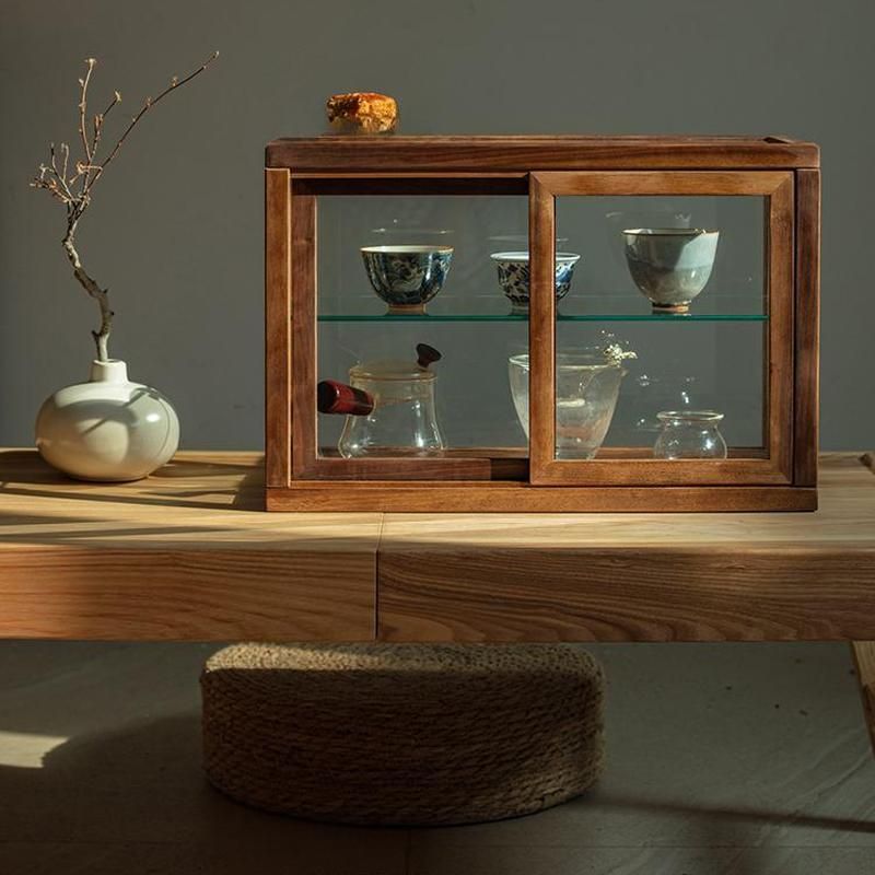 Contemporary Walnut Wood Curio Cabinet in Brown with Glass Doors and ...