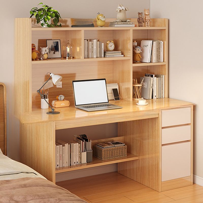 Credenza Desk with Bookshelf, Hutch, and Cable Management, Oak, Table ...