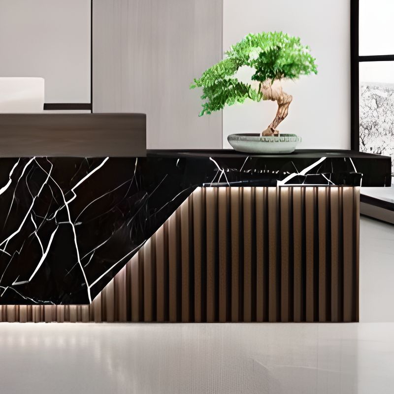Rectangular Reception Desk with Hutch, Keyboard Tray, and Filing ...