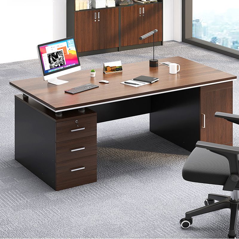 Modern Wood Brown Computer Desk with Integrated Cable Management and ...