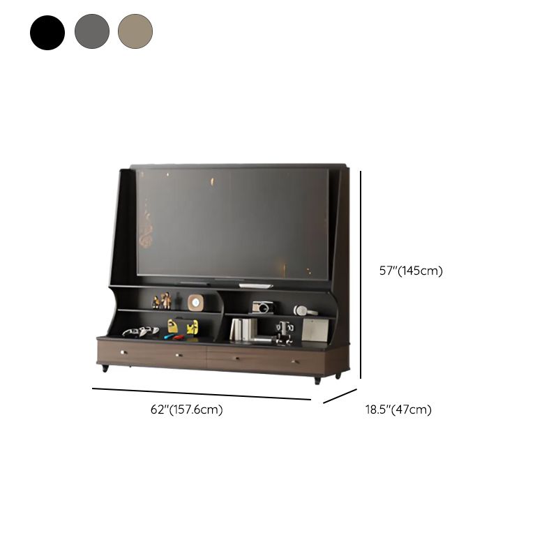 Wood TV Stand, with Rollers & Shelf & 4-Drawer & Open-air Storage ...