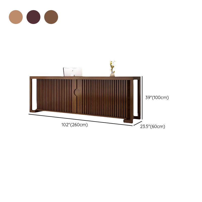 Rectangle Solid Wood Top Tan/Unfinished Color/Brown Reception Desk with ...