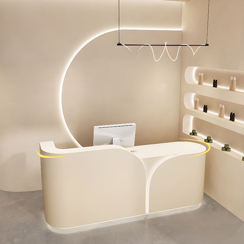 Oval Reception Desk with Hutch, Filing Cabinet, Closet, and Keyboard ...