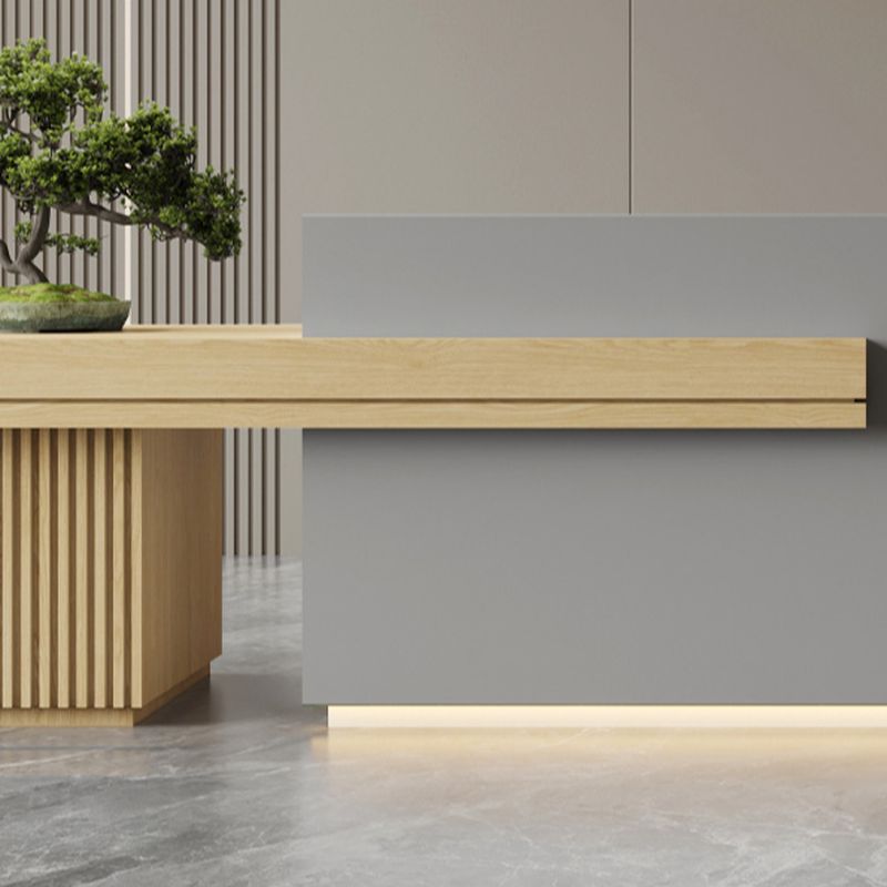 Natural Rectangular Reception Desk with Closet, Keyboard Tray, Filing ...