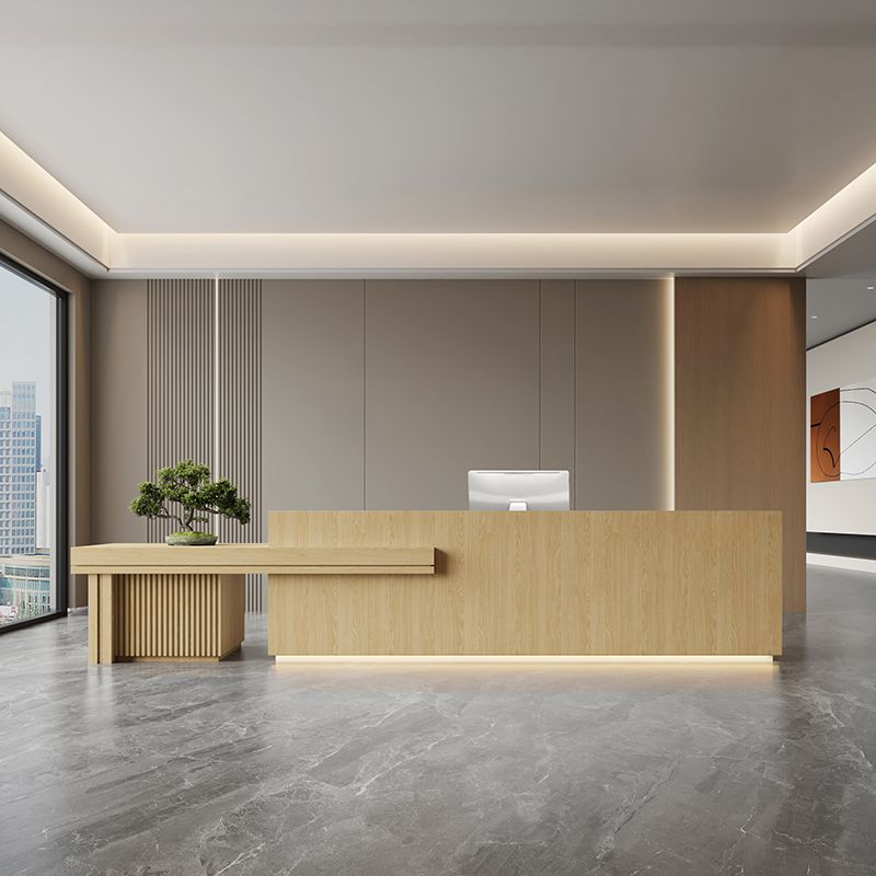 Natural Rectangular Reception Desk with Closet, Keyboard Tray, Filing ...