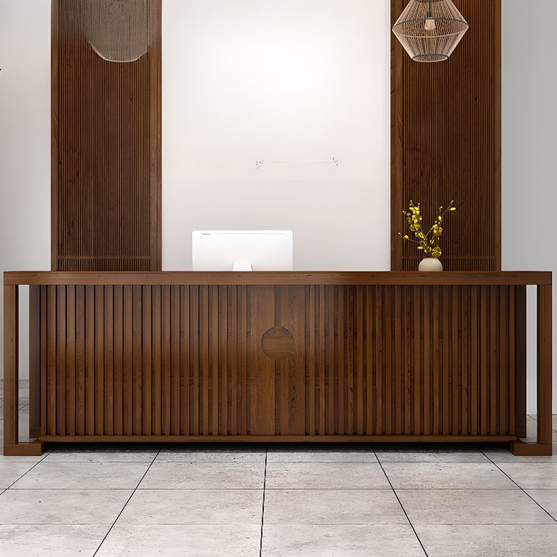 Solid Wood Top Dark Brown Reception Desk with Filing Cabinet, Hutch ...