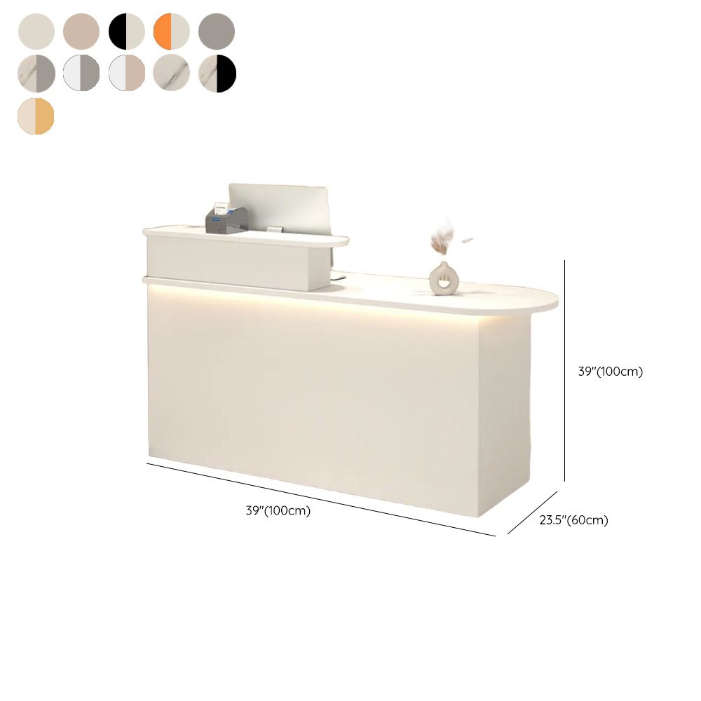 Wood Grain Rectangle Reception Desk with Stone Top, Locker, Keyboard ...