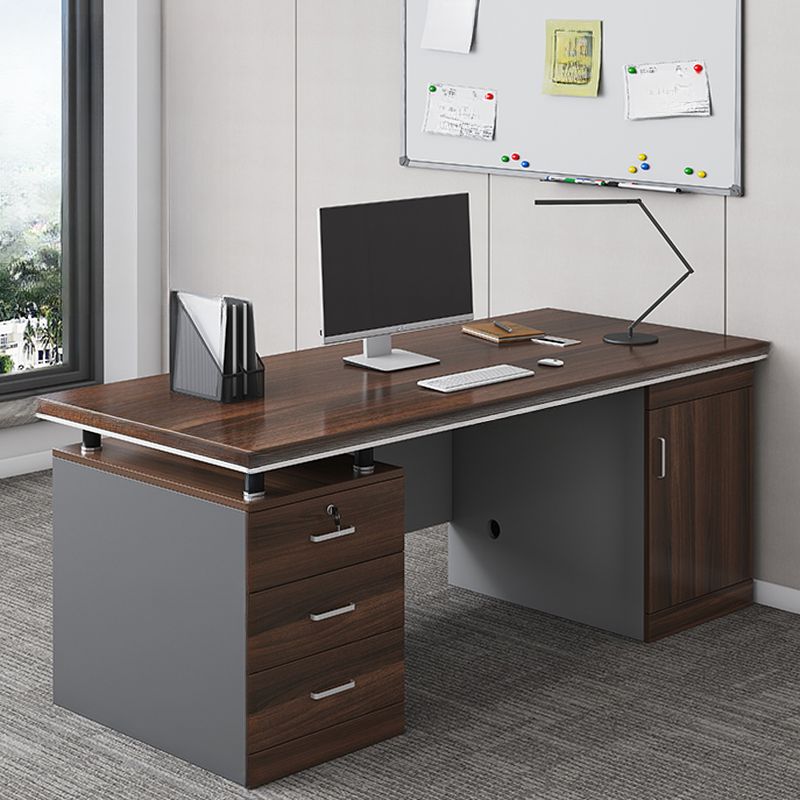Executive Office Desk in Sepia with Minimalist Rectangle Shape, Cabinet ...