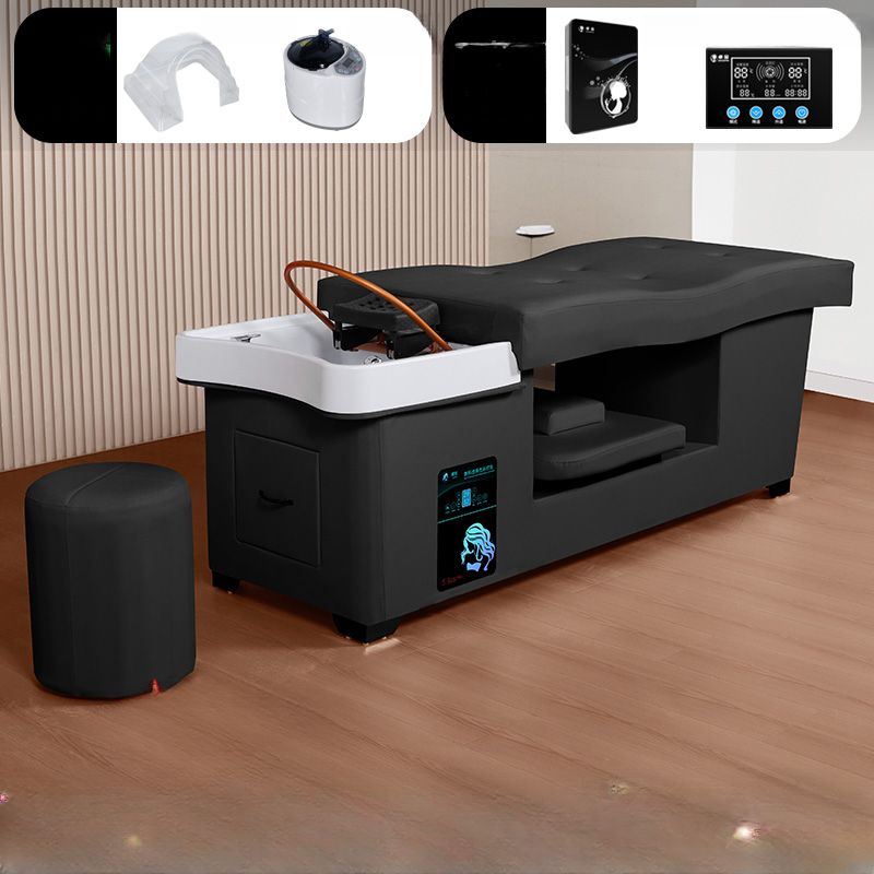 Midnight Black Upholstered Manufactured Wood Shampoo Bed with Storage ...