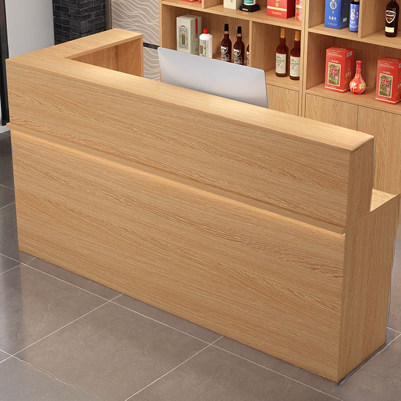 L-Shape Reception Desk with Desk Return, Wood Color Top, Hutch, Cable ...