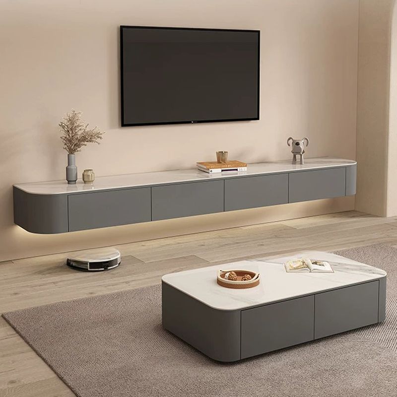 Rectangular Wall Hung TV Stand for Sitting Room with 2 Doors, 102"L x ...