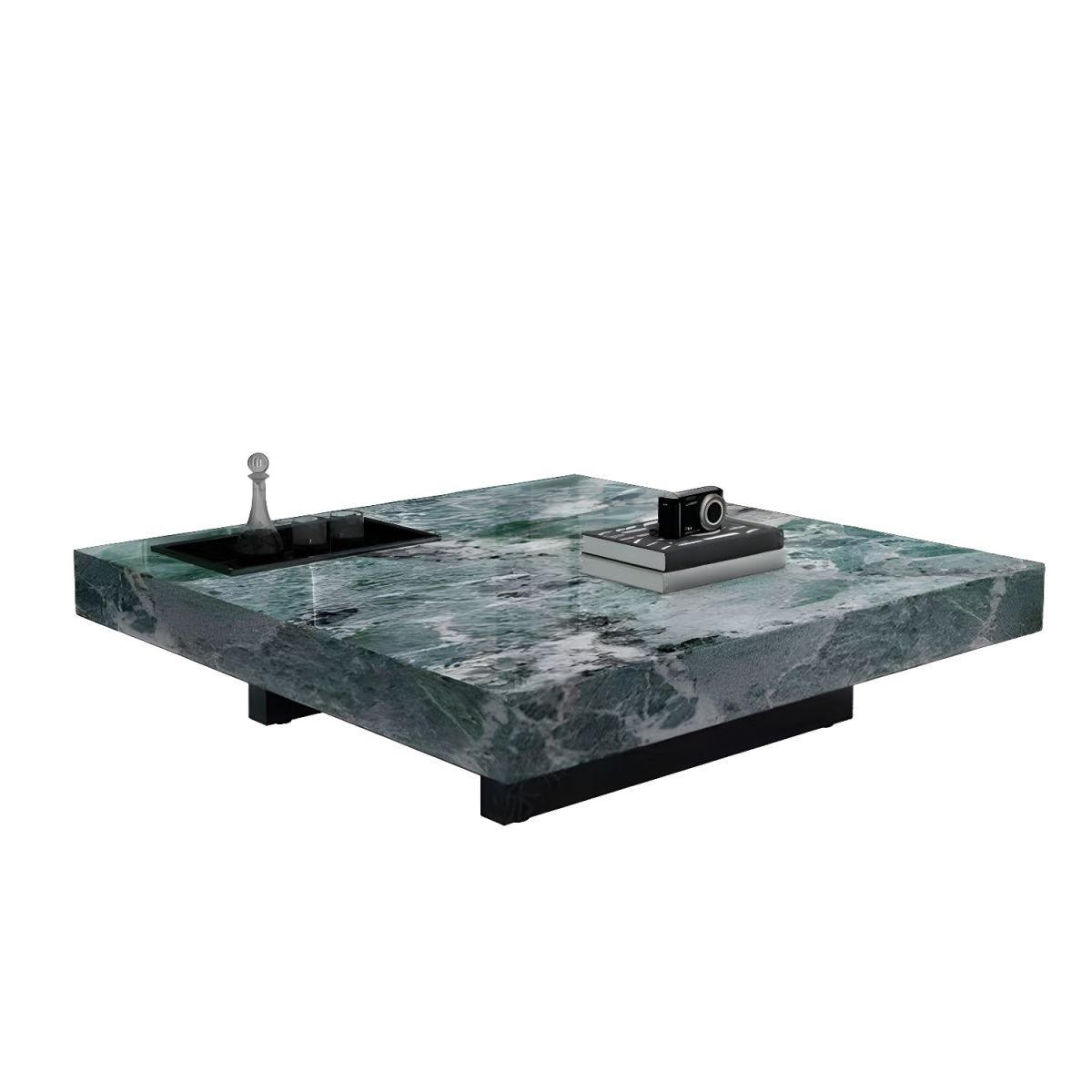 Organic Modern Style Square Sintered Stone Side Table in Black/White ...