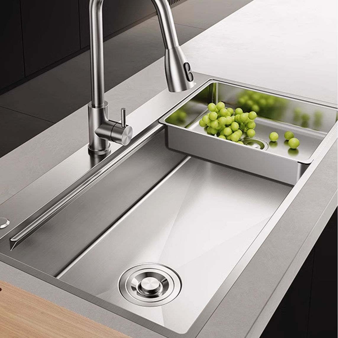 Stainless Steel Left Drain Drop-in Kitchen Sink with Shutoff Valve, 1 ...