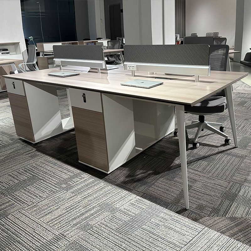 Cream Office Desk with Lockable Drawer, Concealed Cable Management, CPU ...