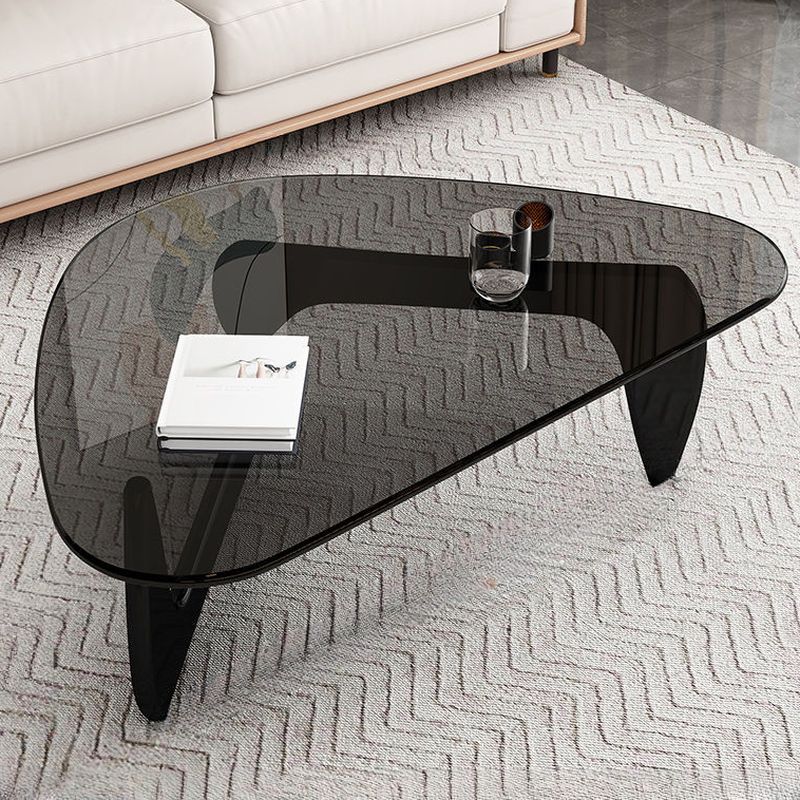 Irregular Hardened Glass Coffee Table with Abstract Base, Single ...