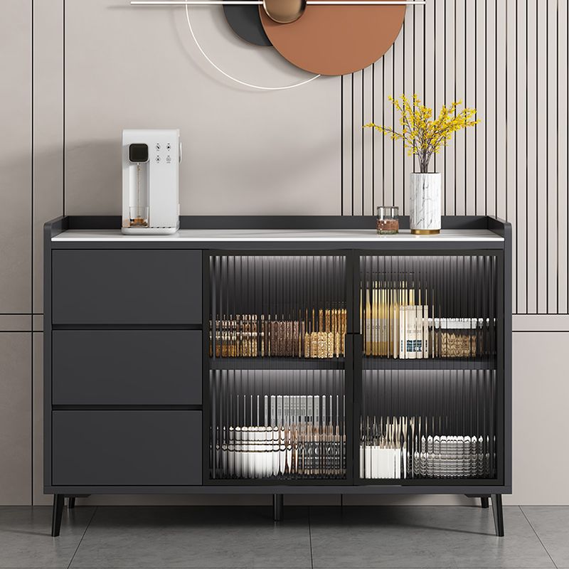 Sideboard with 2 Shelves and Stone Countertop, Glazed Door, 3 Drawers ...