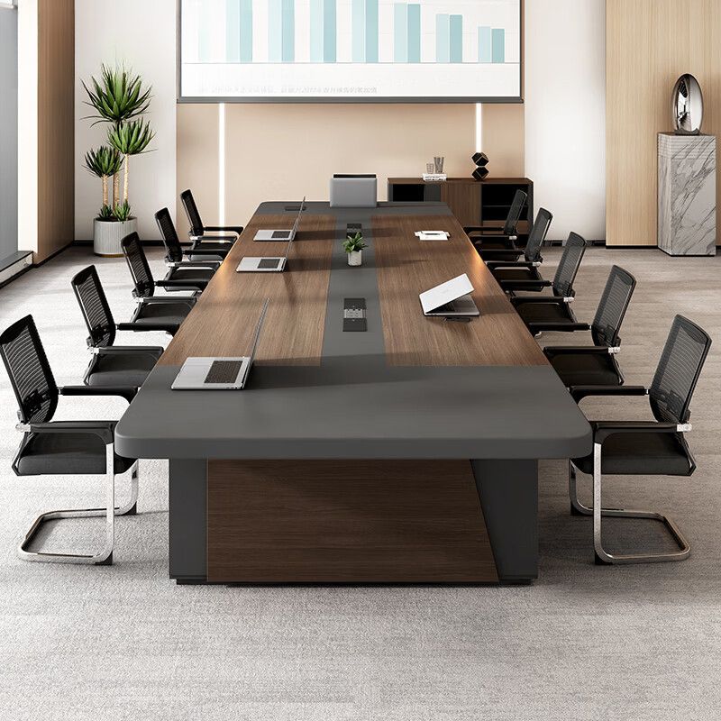 Modish Brown Mdf Top Office Conference Table with Cord Management for 8 ...