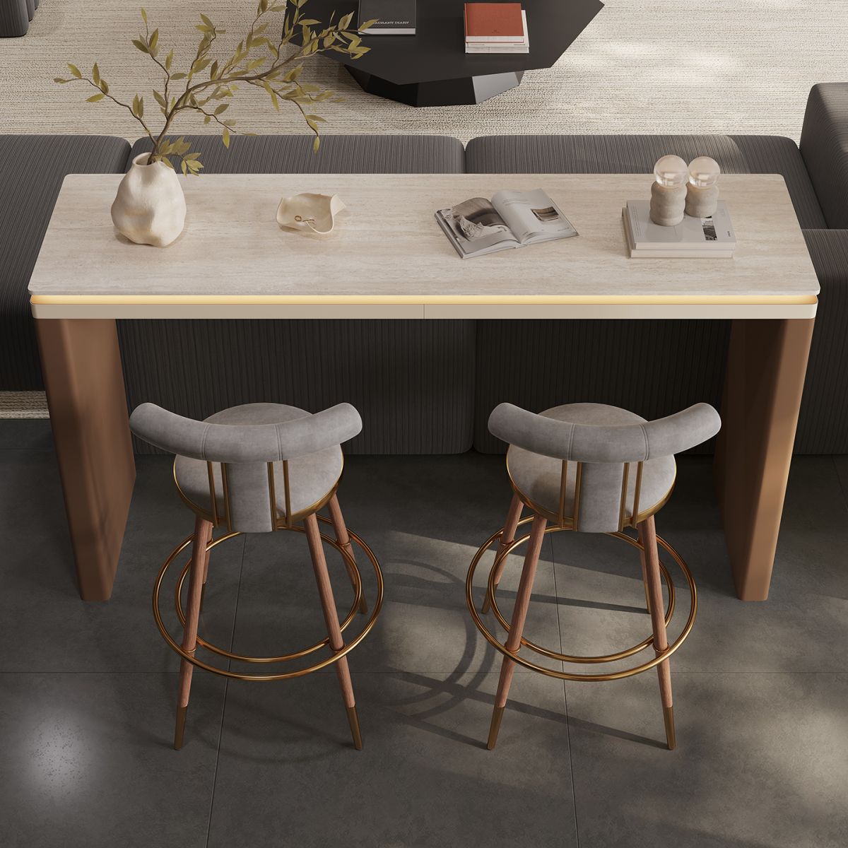 Classic Bar Table with Slate Top and Twin Pedestal Base in White ...
