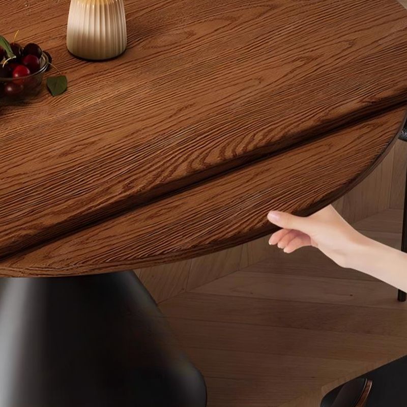 Minimalist Circular Dining Table with Rubberwood Top, Concealed Leaf ...