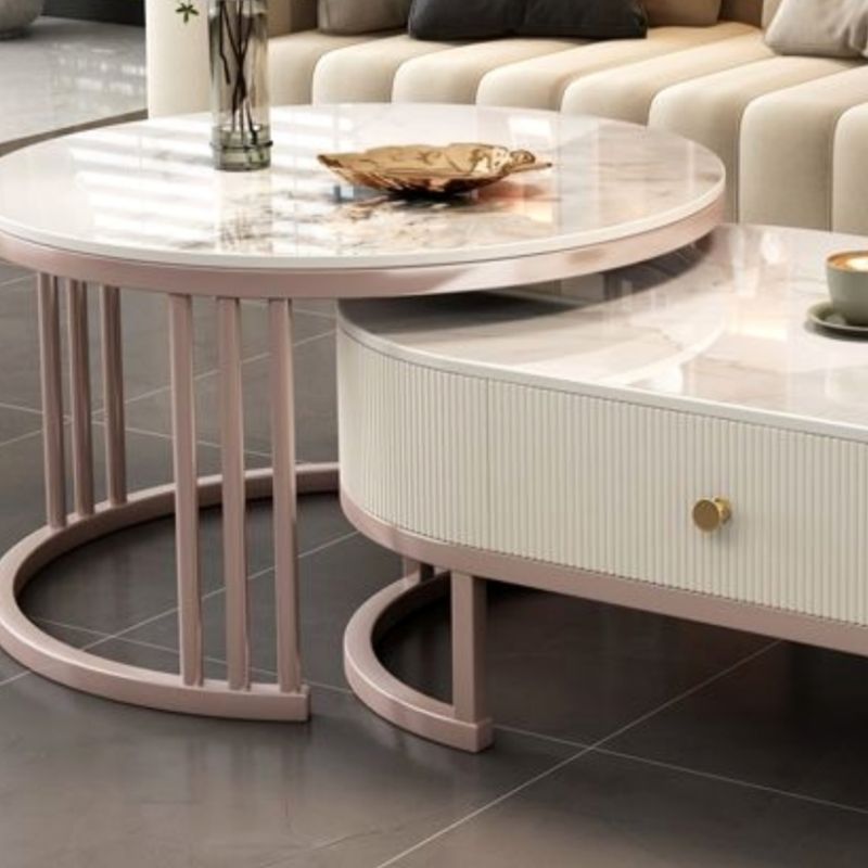 Elliptical Double Nesting Waterproof Side Table with Frame Base for ...