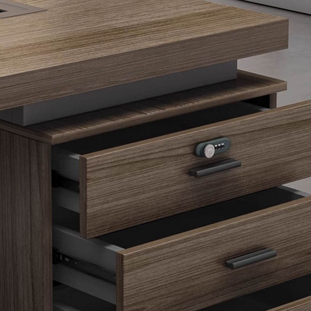 Waterproof Executive Desk with 3 Drawers, Pedestal Base, Exterior Shelf ...